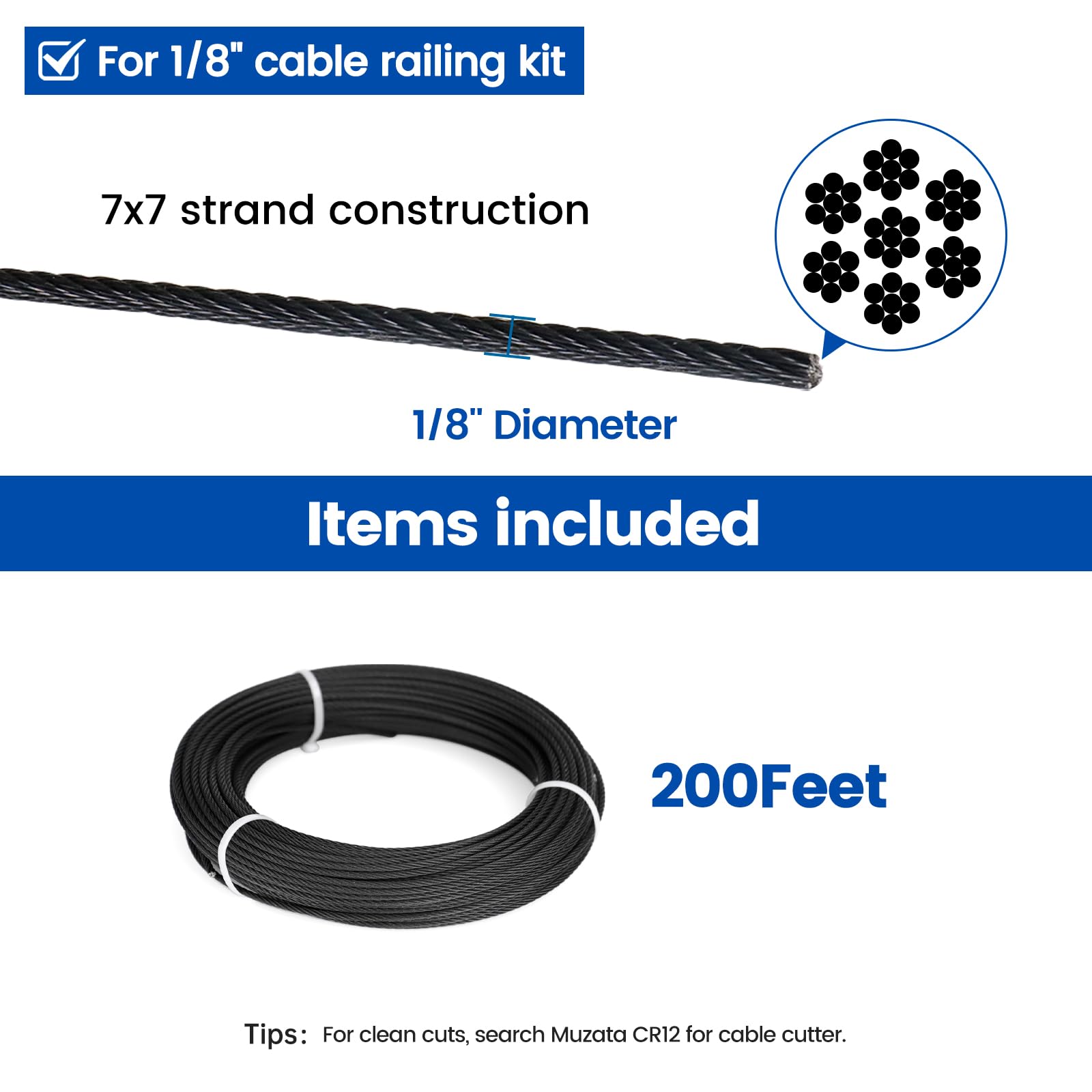 Snapklik.com : 200 Ft 1/8" Black Stainless Steel Cable Railing System ...