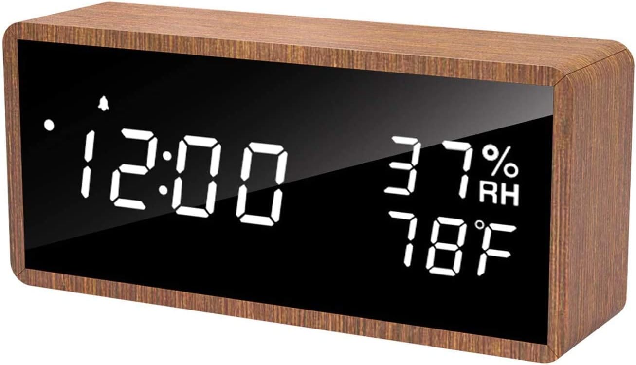 meross Digital Alarm Clock for Bedrooms, Real Wood, LED Display Desk ...