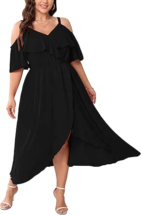 SHESTARR Womens Plus Size Cold Shoulder Dress Short Sleeve Ruffle ...