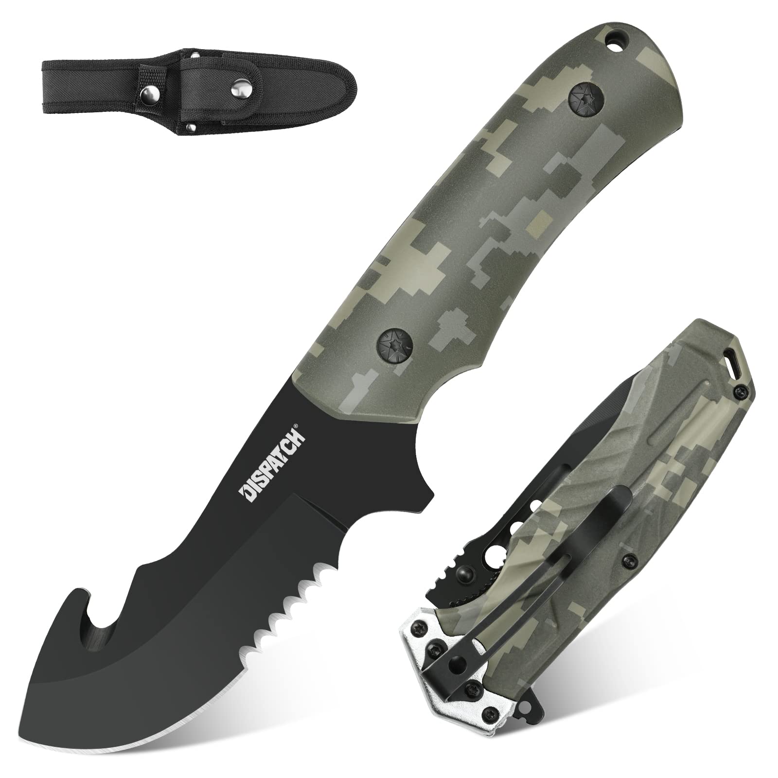 Dispatch Fixed Blade Hunting Knife and Folding Knife Set with Nylon ...