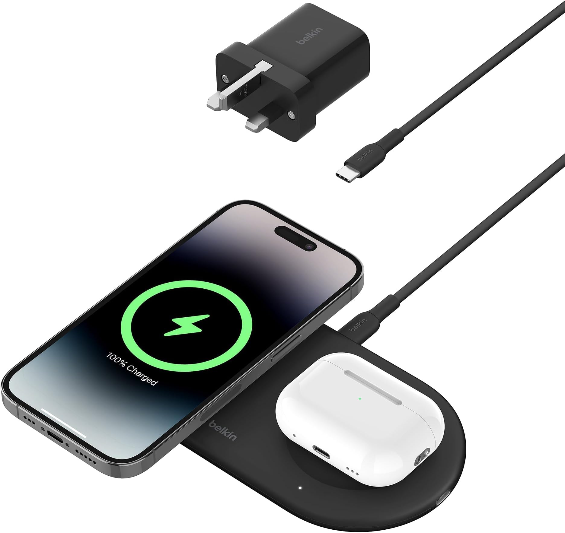 Belkin BoostCharge Pro 2-in-1 Wireless Charging Dock with MagSafe 15W ...