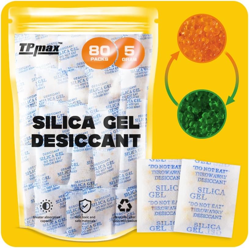 5g x 80 Packs Silica Gel Desiccant Sachets, Reusable Dehumidifiers with ...