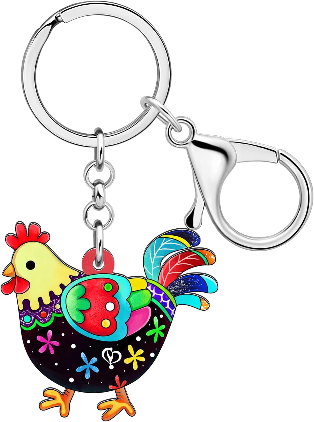 WEVENI Statement Acrylic Floral Chicken Rooster Key Chains Rings Farm ...