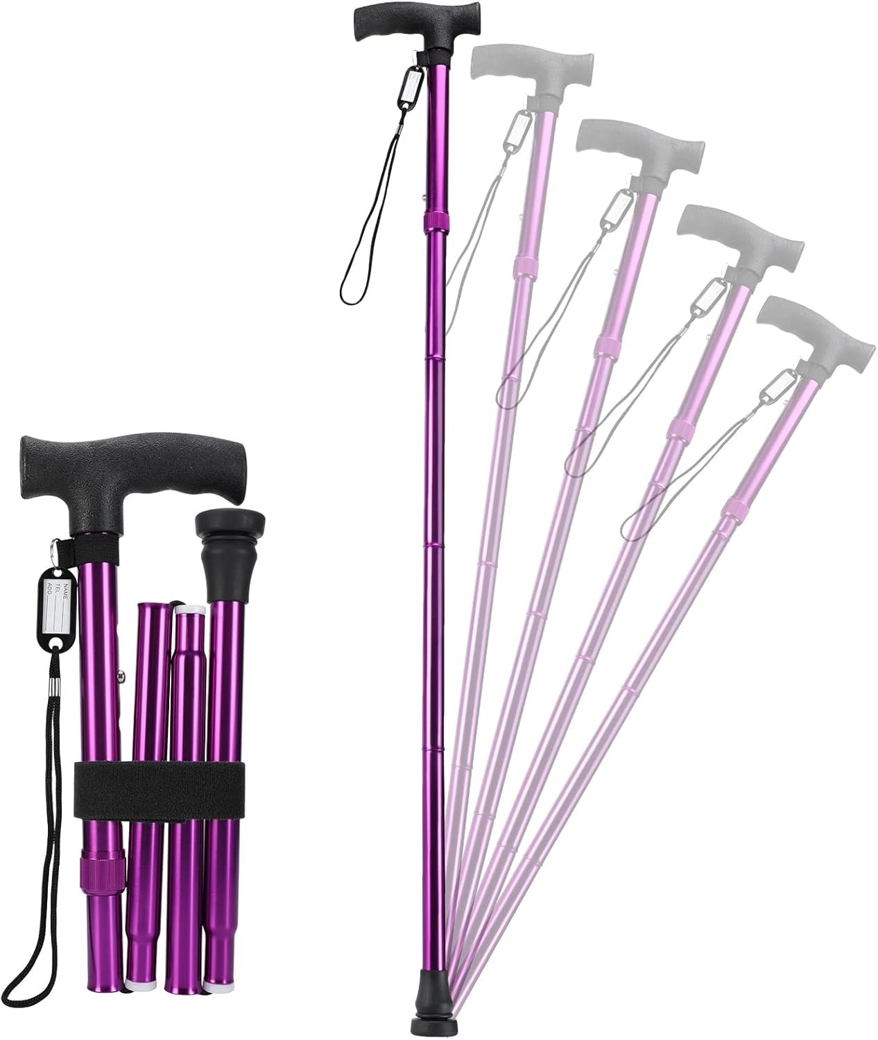 Adjustable Folding Walking Stick, Five Sizes Adjustable Walking Cane ...