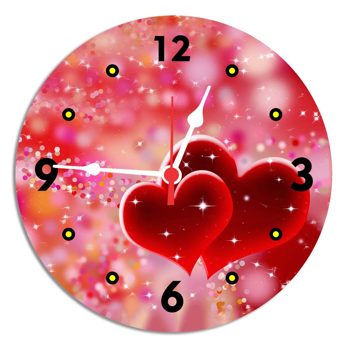 IndoCult Couple Hearts Wooden Round Wall Clock | Valentine Gifts for ...