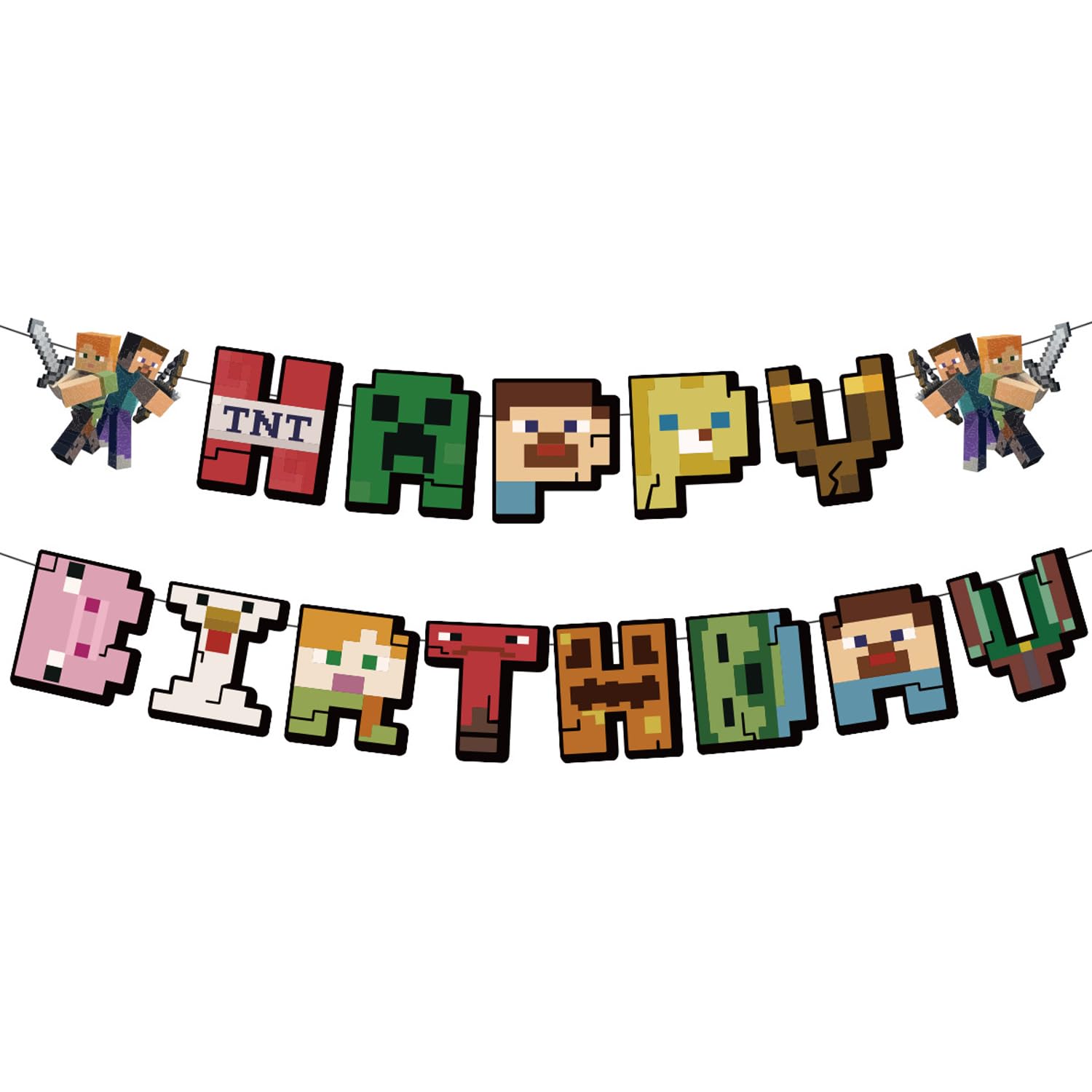 Buy Pixel Style Happy Birthday Banner, Pixel Birthday Decorations ...