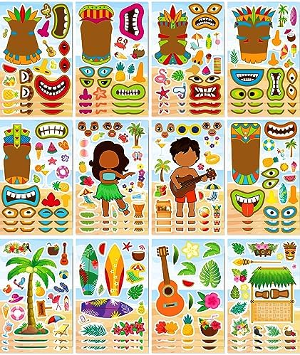 Amazon.com: 36PCS Hawaiian Luau Party Favors,Tiki Make a Face Stickers ...