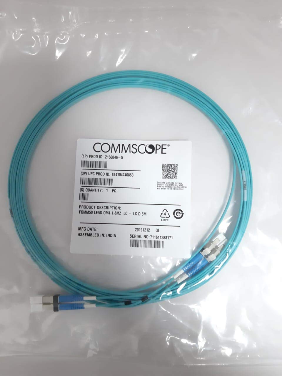 Commscope Fiber Optic Patch Cord, OM4, LC Duplex To LC Duplex, 1.8mm ...