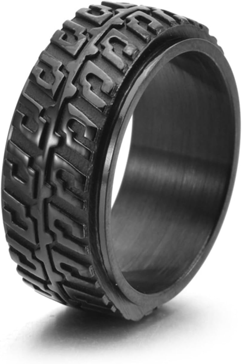 PYPOSOK Titanium Spinner Ring Punk Cool Car Motorcycle Tire Tread Biker ...
