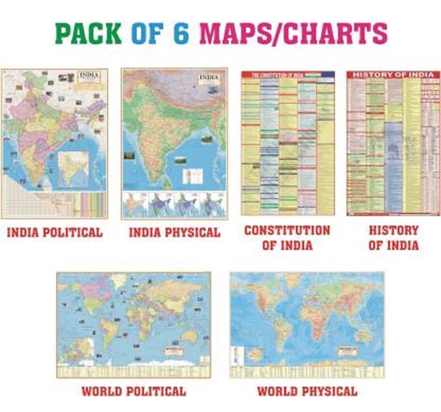 Buy 6 ENGLISH S- INDIA & WORLD POLITICAL & PHYSICAL S(SIZE:28"×40 ...
