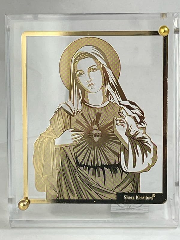shree kreations Mother Mary Photo Gold Plated Frames for Car Dashboard ...