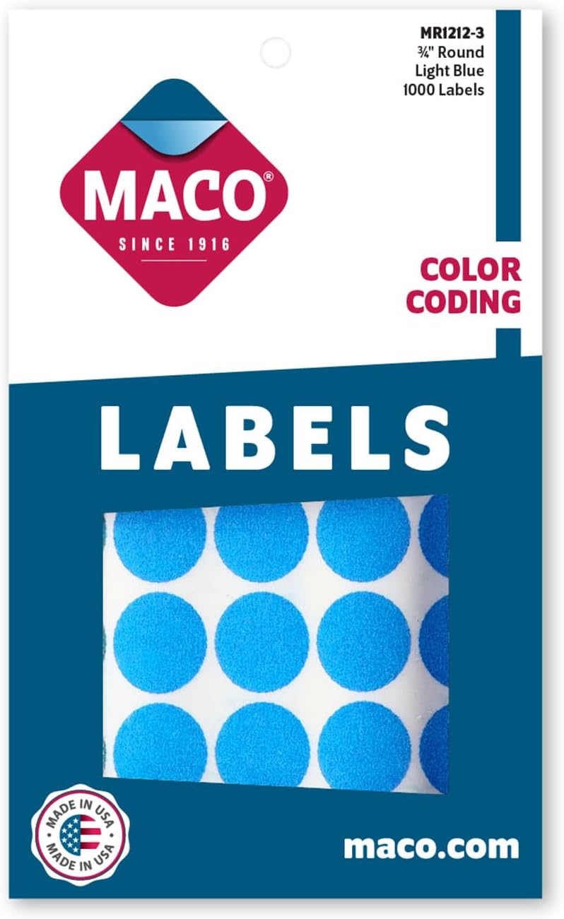 Amazon.com : MACO Light Blue Round Color Coding Labels, 3/4 Inches in ...