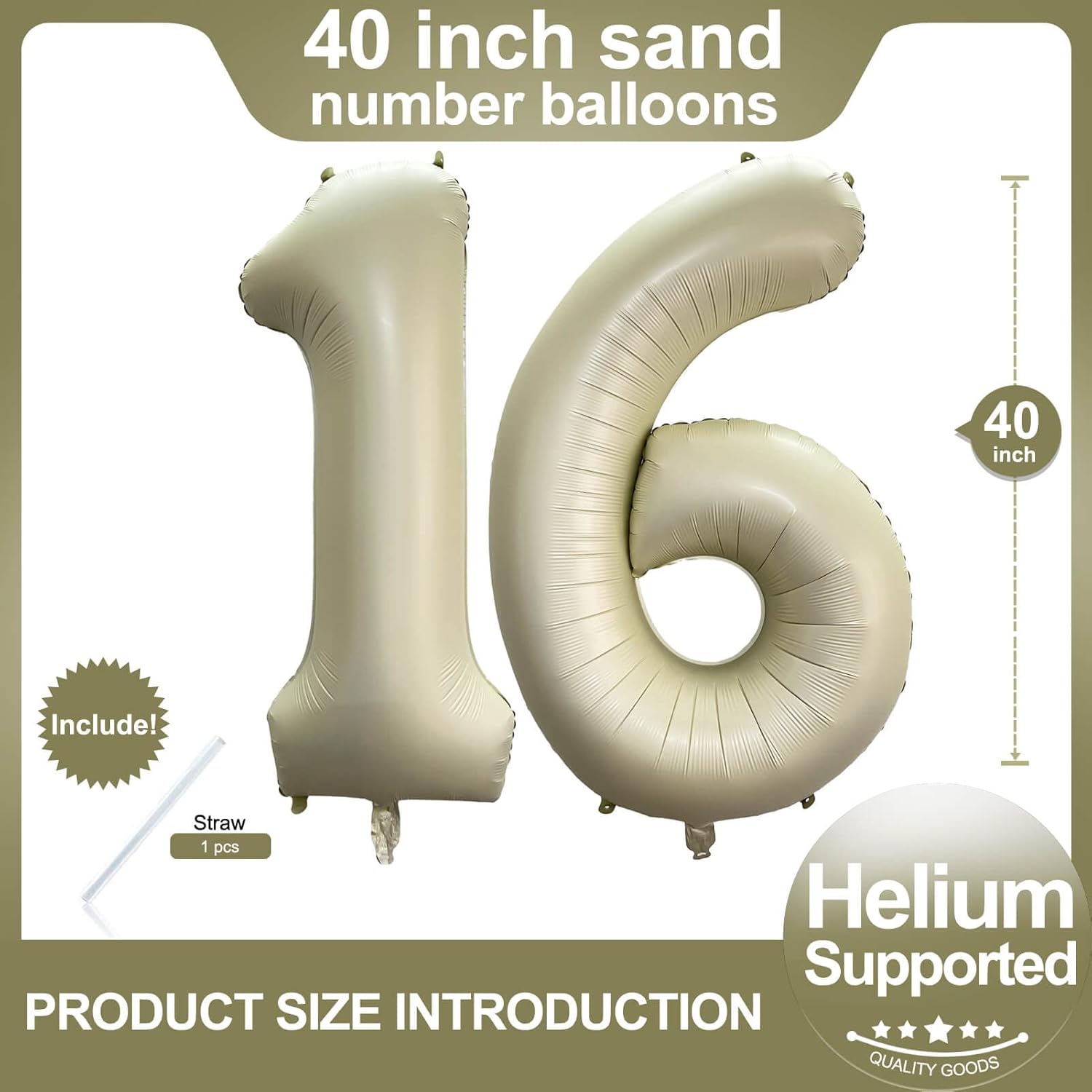 Globos de color blanco crema con el número 16 de 40 pulgadas, globos ...