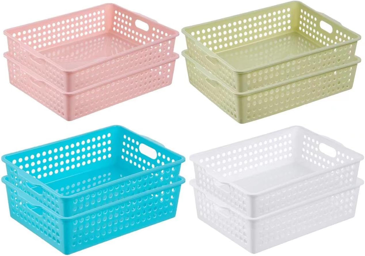 Amazon.com: 8 Pack Plastic Storage Baskets, Colorful Paper Organizer ...