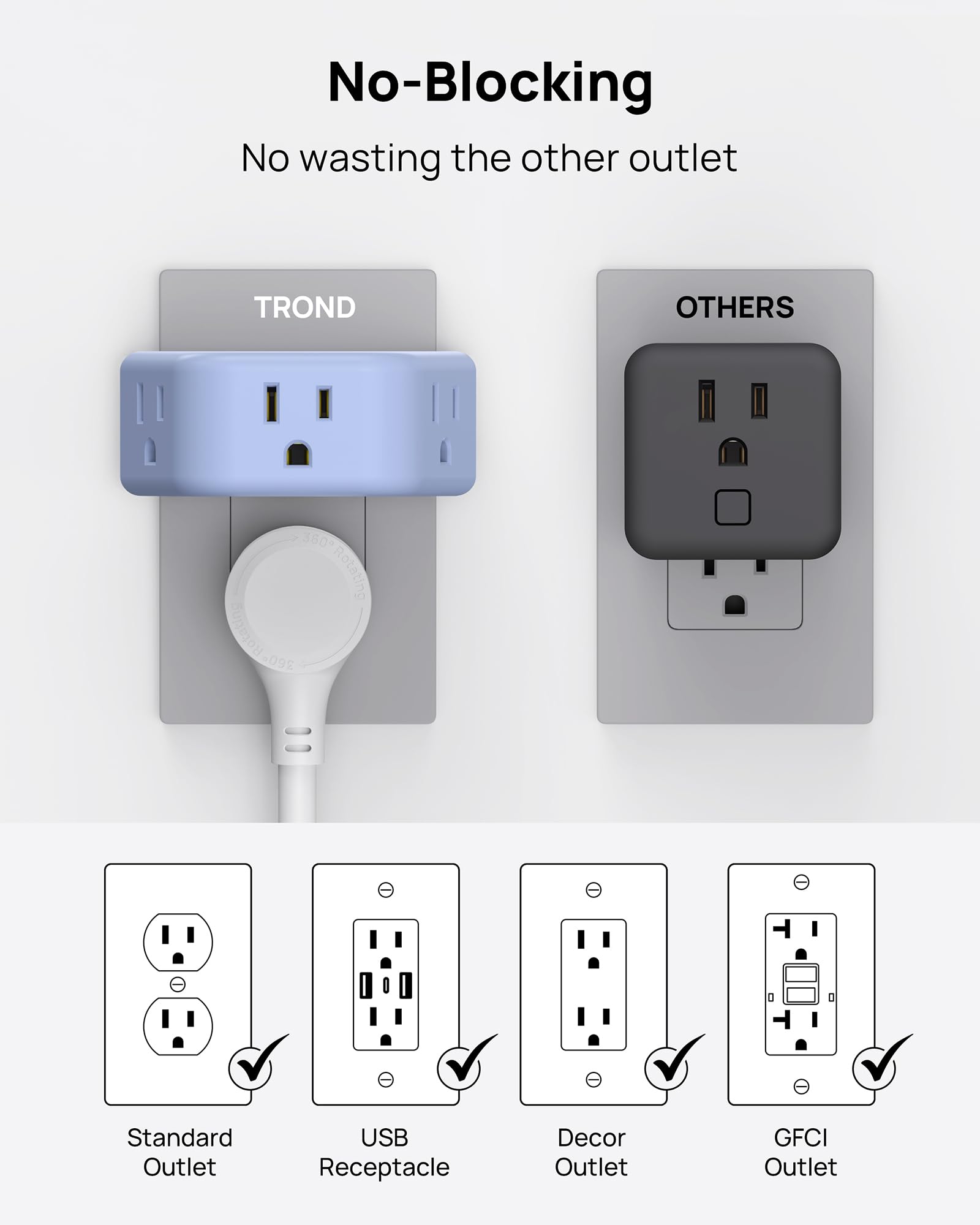 Snapklik.com : Outlet Extender, 3 Way Angled Wall Plug Splitter, 3 ...