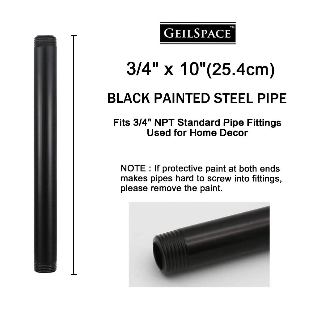 Snapklik.com : GeilSpace 6 Pack 3/4" 10" Pre-Cut Black Metal Pipe ...