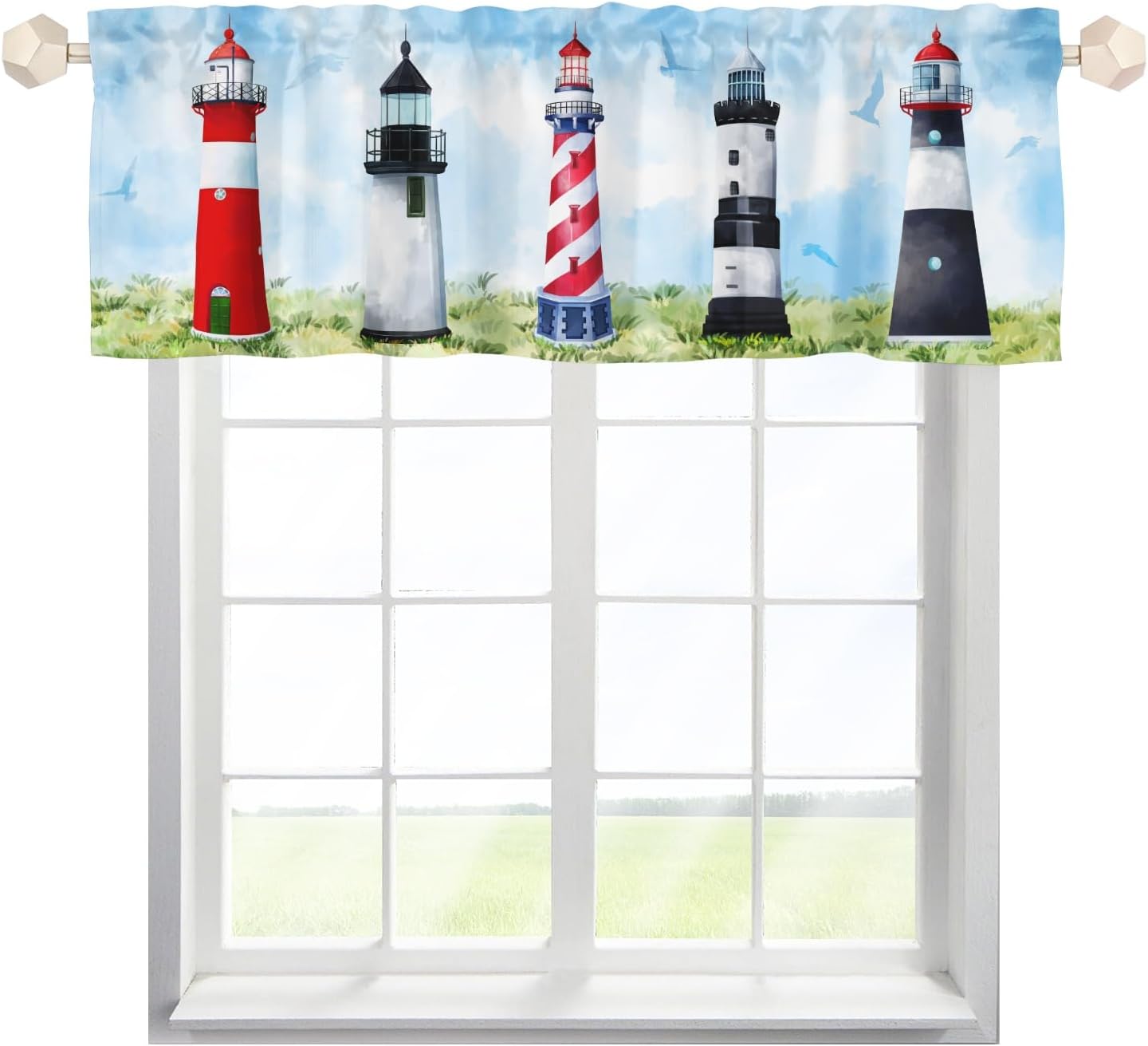 Amazon.com: Dessionop Lighthouse Kitchen Curtains Valances, Coastal ...