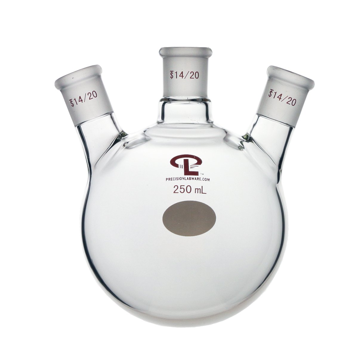 Precision 250mL Three Angled Neck Round Bottom Flask, 14/20, Heavy Wall ...