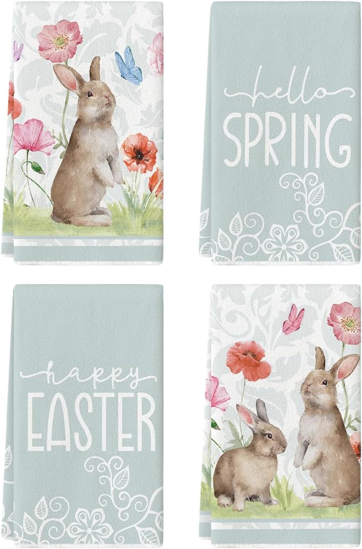 Amazon.com: Preboun 6 Pcs Easter Kitchen Towels Bunny Gnome Floral ...