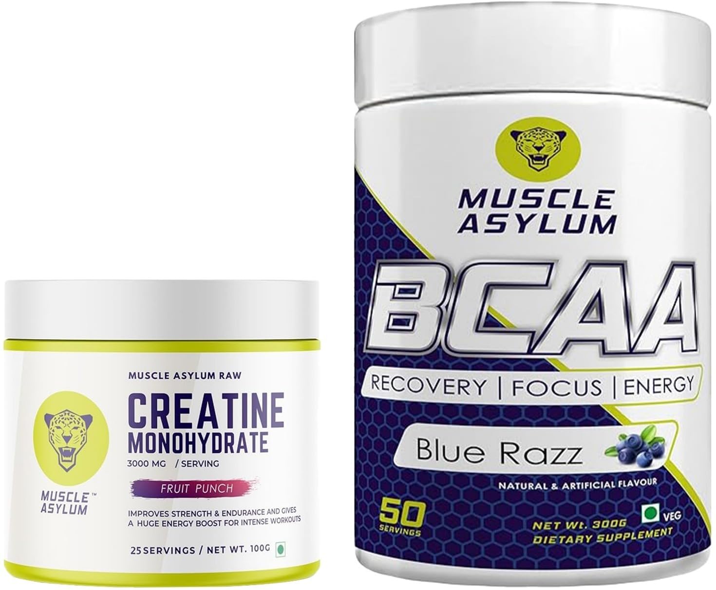 Muscle Asylum Creatine monohydrate powder - (Fruit Punch) 100gm & BCAA ...
