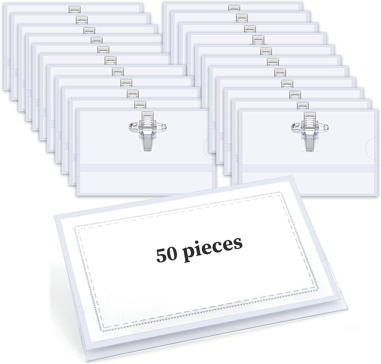 50 Pcs Name Tag with Clip and Pin, Plastic Name Badge Holder Clear ID ...