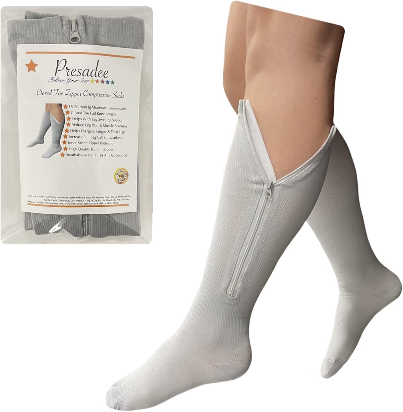 Amazon.com: Presadee Closed Toe Gray 15-20 mmHg Zipper Compression Calf ...