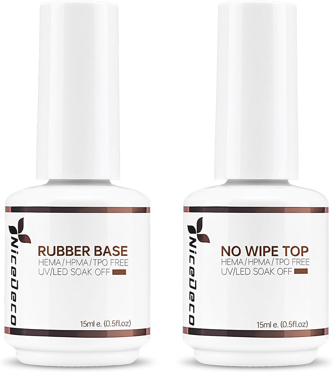 Nicedeco Nail Gel Polish Rubber Base and Top Coat, 2x15ML No Wipe Top ...
