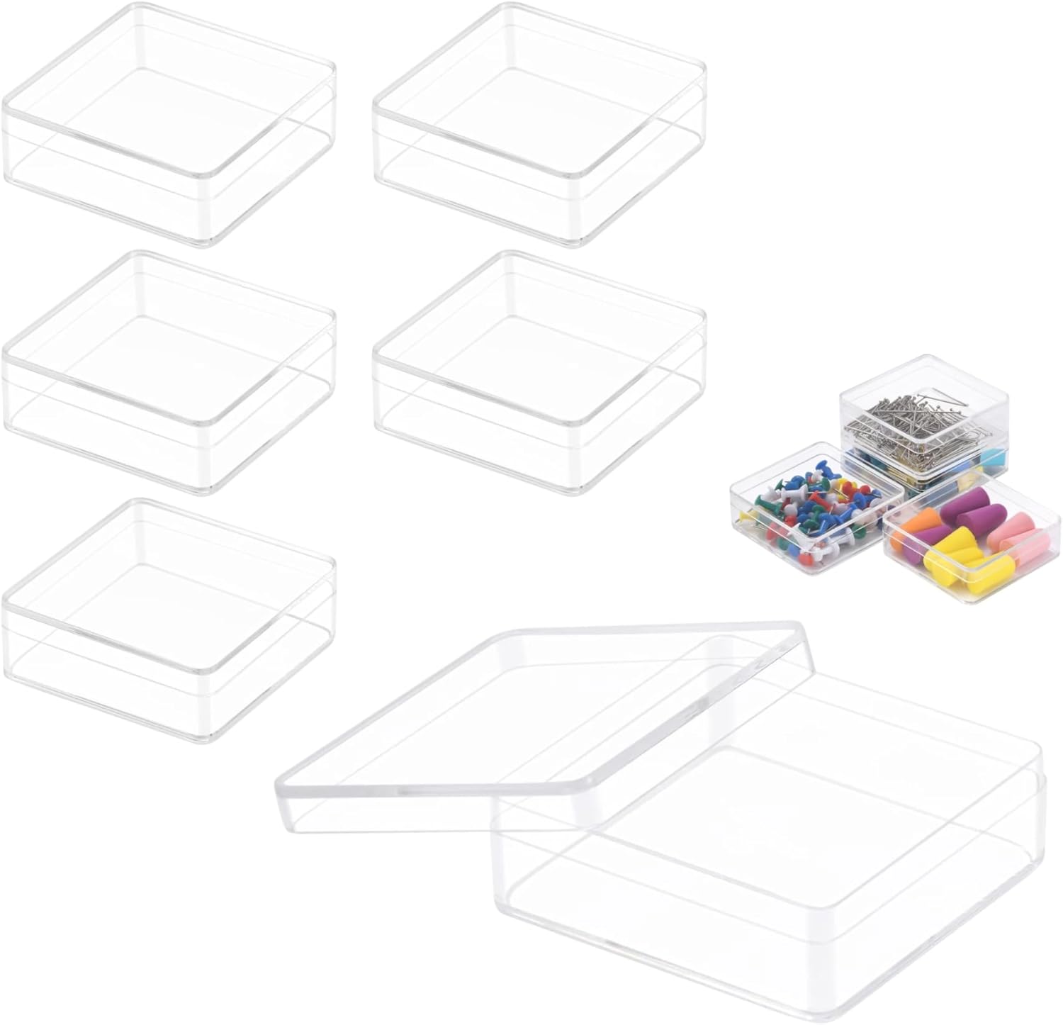 Excefore Clear Acrylic Storage Boxes with Lids - 6 Pcs Plastic Square ...
