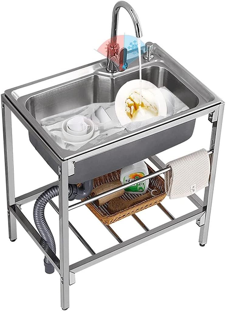 Stainless-Steel Portable Kitchen Sink, Outdoor Workbench Sink, 360 ...