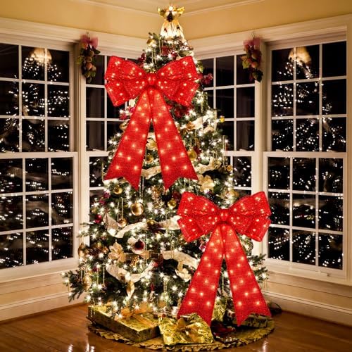 Amazon.com: Christmas Red Velvet Bow 18 x 36 Inch Christmas Decorative Bows Christmas Tree Bow ...