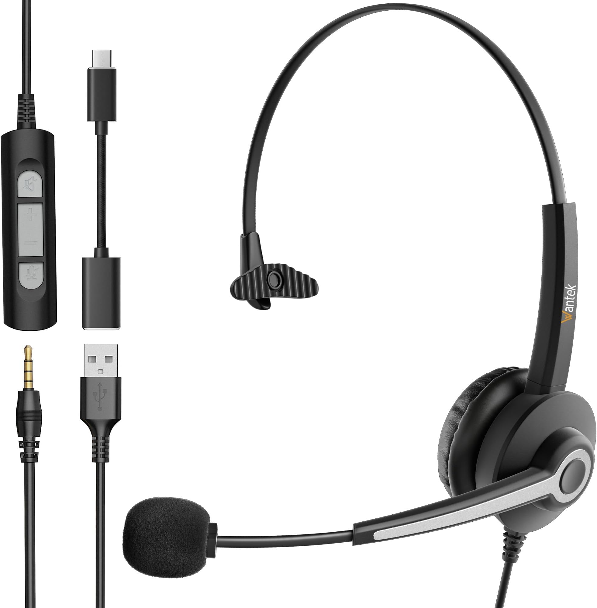 Wantek Casque USB avec Microphone pour Ordinateur Portable, Prise 3,5 ...