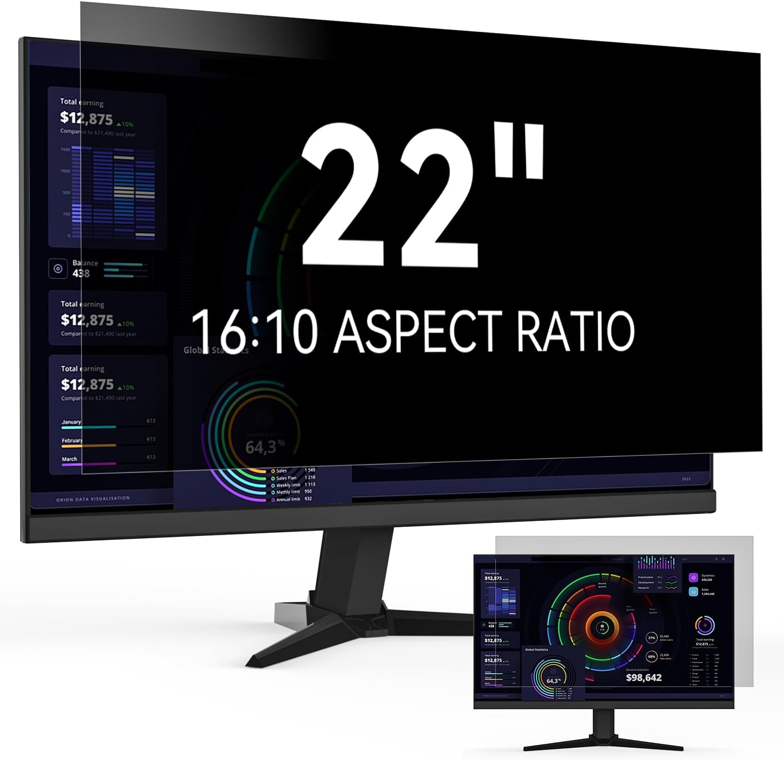 22 Inch 16:10 Computer Privacy Screen for Widescreen Monitor, 22in ...