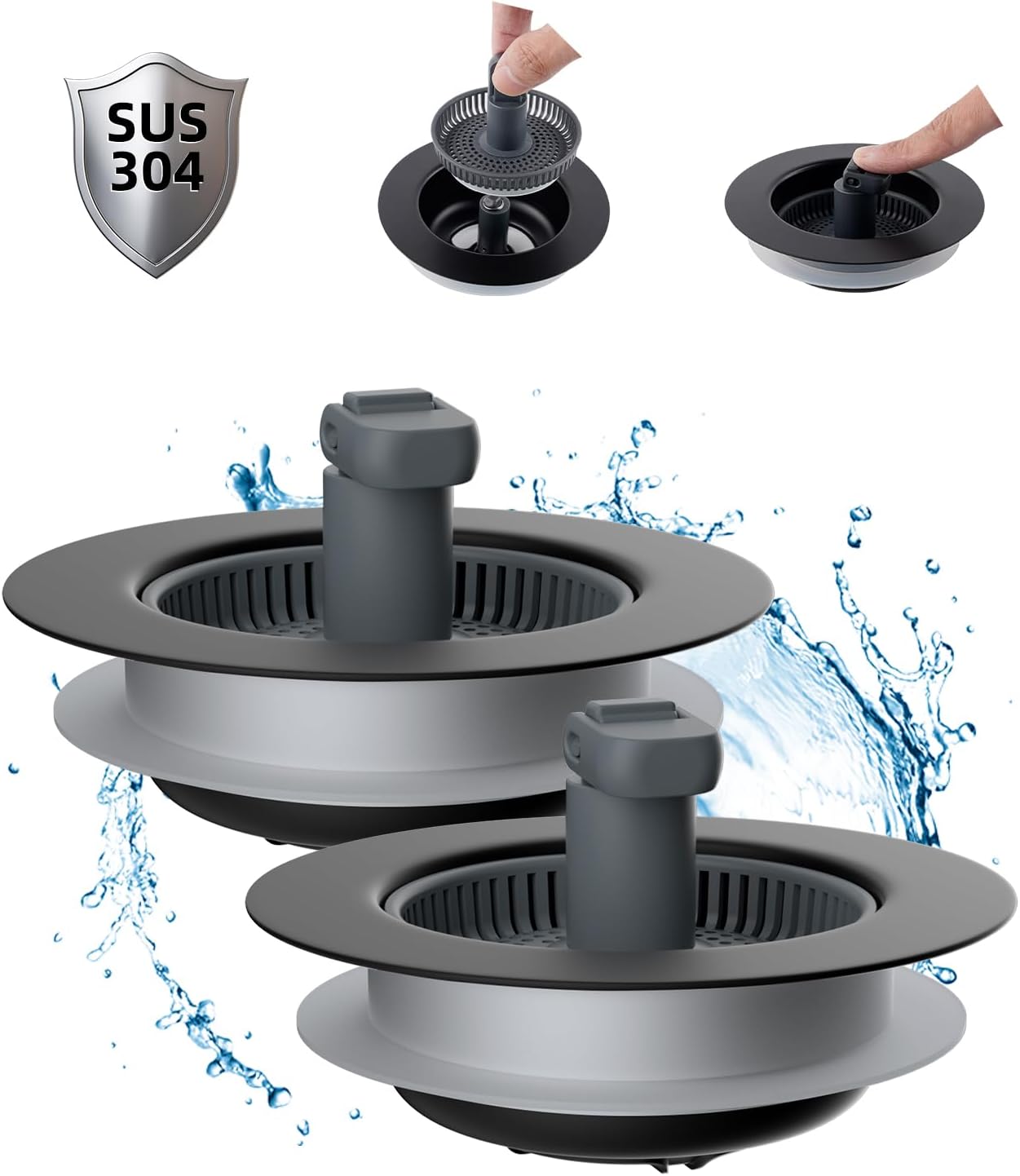 Hibbent 2 Pack Upgraded 3 In 1 Kitchen Sink Drain Strainer and Stopper ...