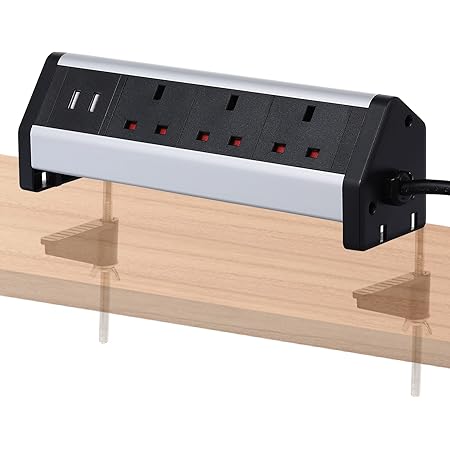 Desk Power Socket with 2 USB, Extension Lead Surge Protection 3 UK ...