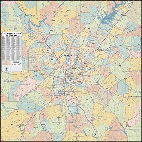 Topographics Atlanta Metro Area ZIP Code Laminated Map (36'' x 36 ...
