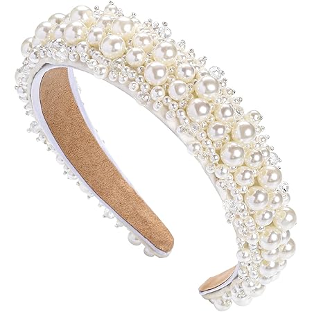Amazon.com : MHDGG Pearl Headbands for Women White Bling Faux Pearl ...