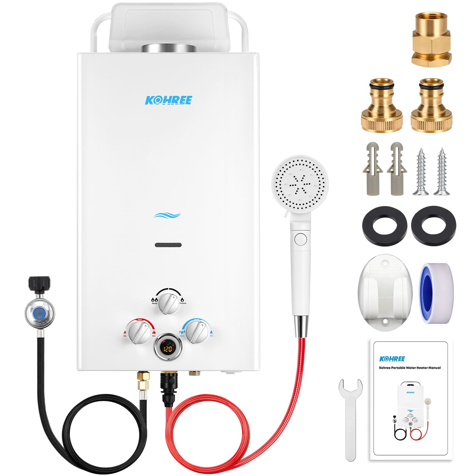 Kohree Tankless Water Heater Propane, 10L 2.64 GPM Portable Tankless ...
