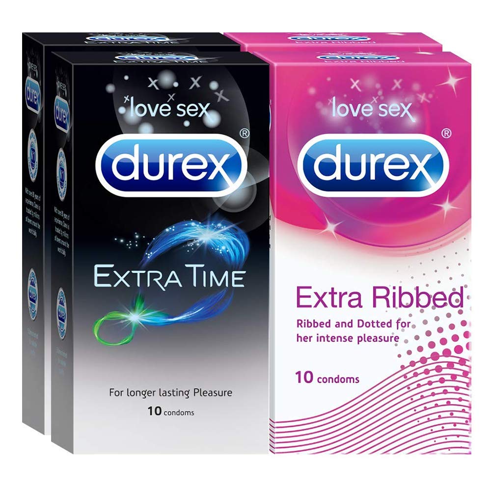 Buy Durex Multi-pack Condoms for Men (Extra Ribbed, Extra Time) - 10 ...