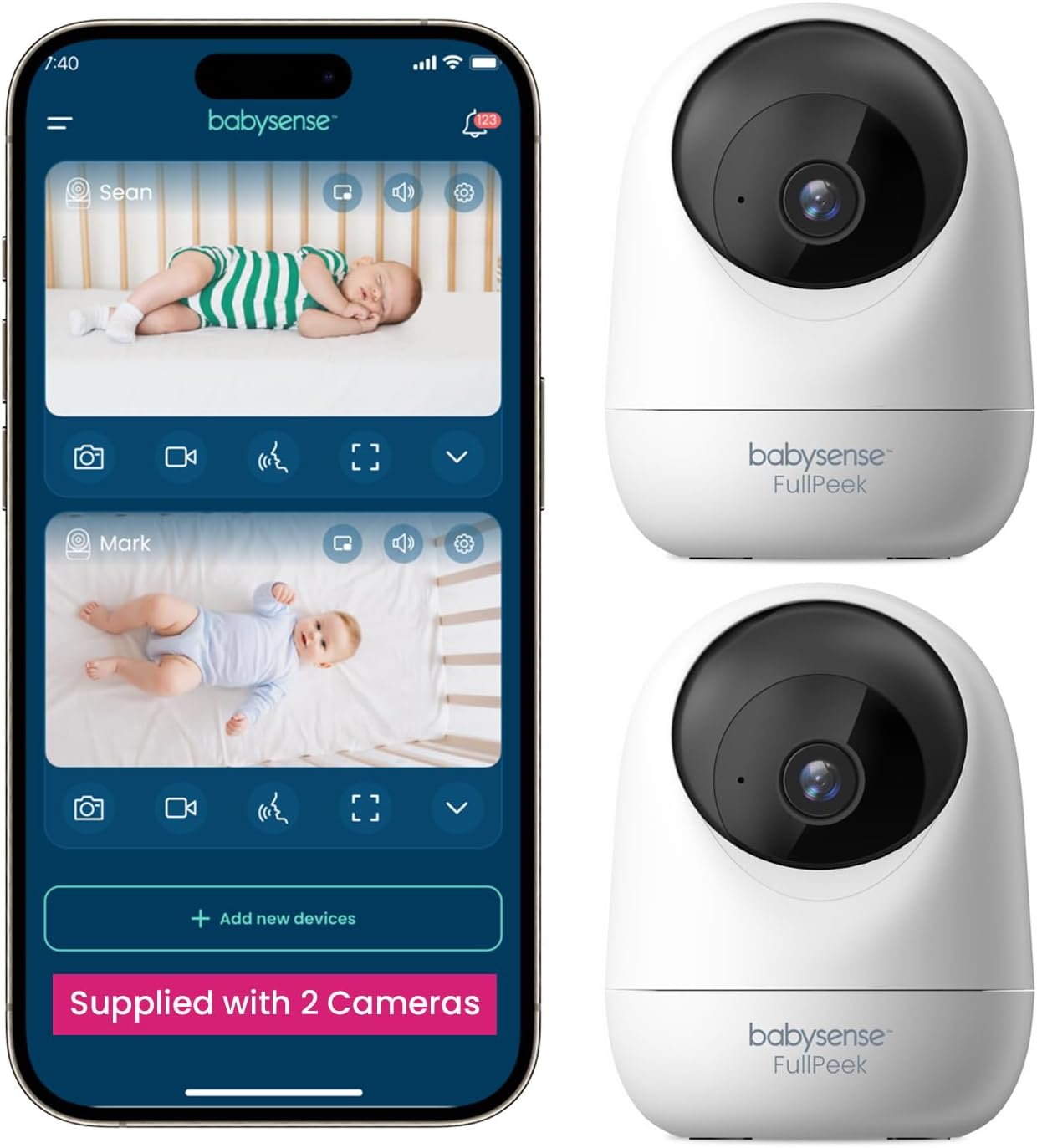 Amazon.com: Babysense 2Peek Video Baby Monitor, WiFi Security Camera ...