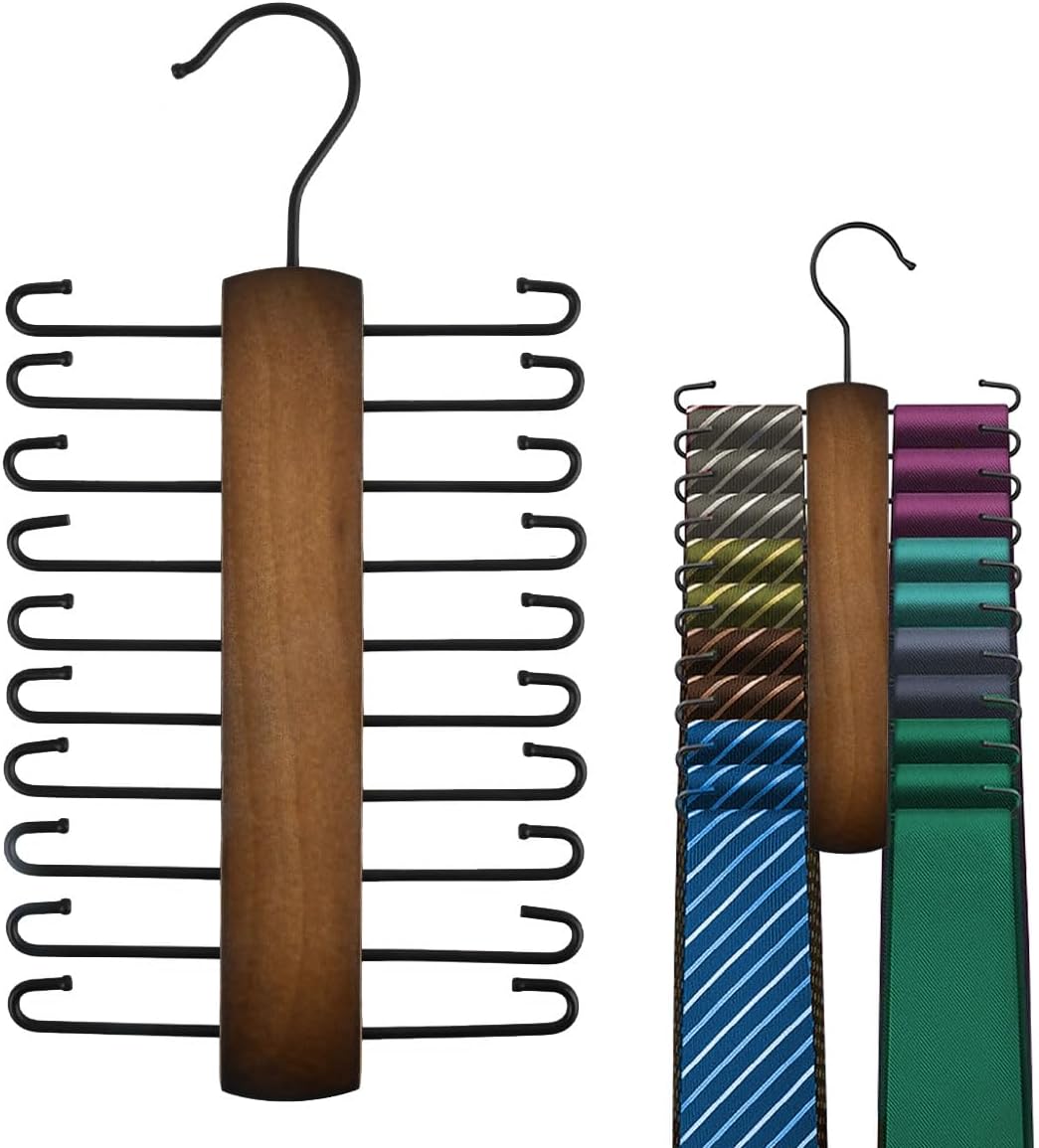 LMSAWK Wooden Tie Rack, Tie Belt Hanger for Men Closet, Non-Slip Tie ...