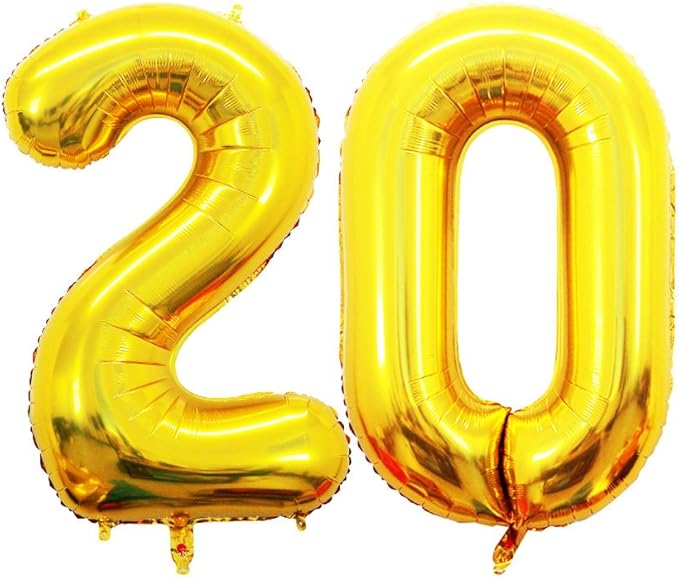 Amazon.com: GOER 42 Inch Gold Number 20 Balloon,Jumbo Foil Helium ...