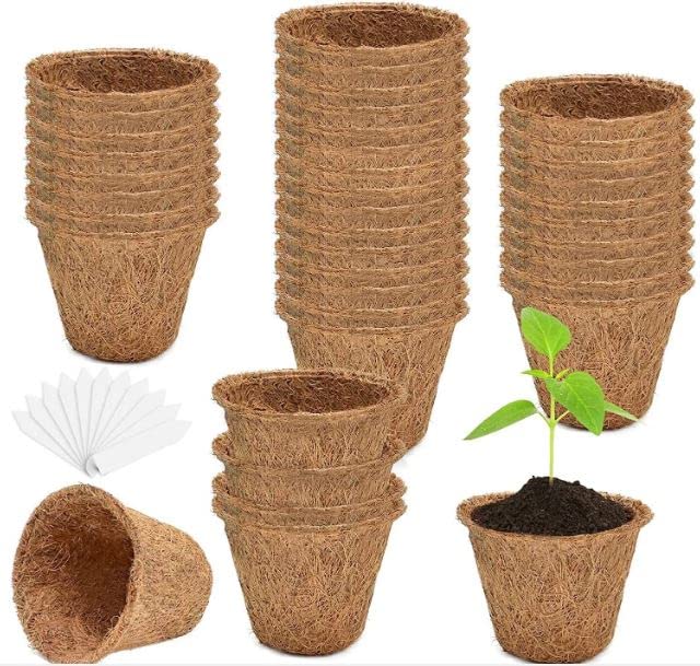 50 Pack Coco Coir Seed Starter Pots- Biodegradable Garden Nursery Pots ...