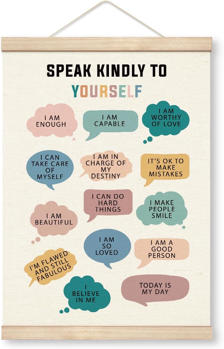 Amazon.com: Yxadu Motivational Canvas Poster, Speak Kindly to Yourself ...