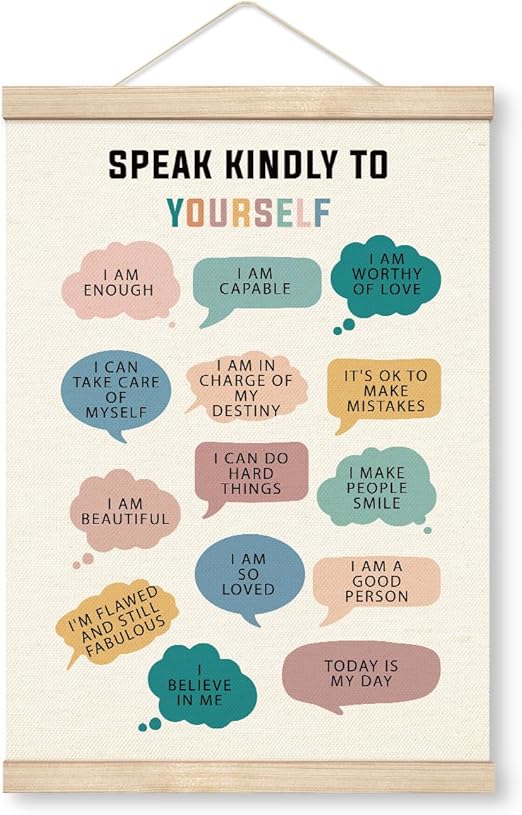 Amazon.com: Yxadu Motivational Canvas Poster, Speak Kindly to Yourself ...