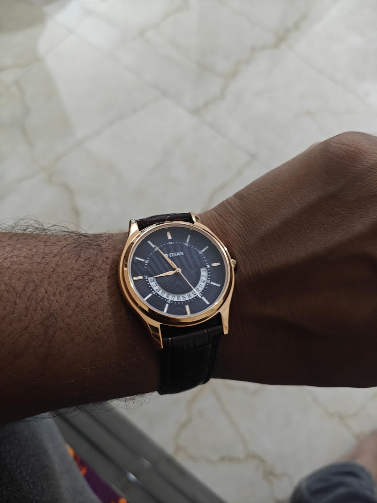 Titan Lagan Quartz Analog Midnight Blue Dial Brown Leather Strap Watch ...