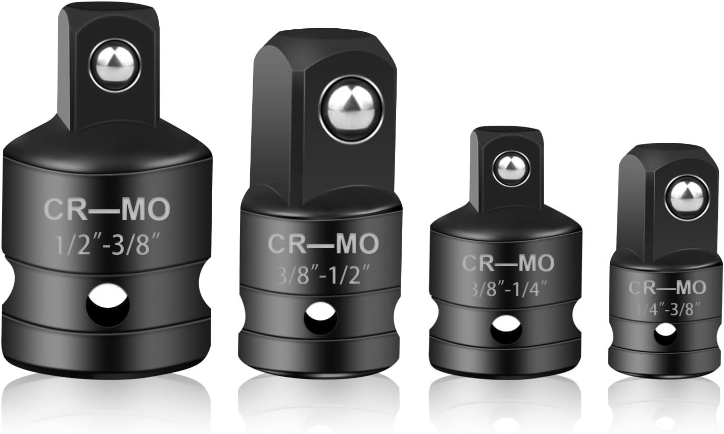 Impact Socket Set, 4 Piece Socket Adapter 1/4 to 3/8, 3/8 to 1/4, 3/8 ...