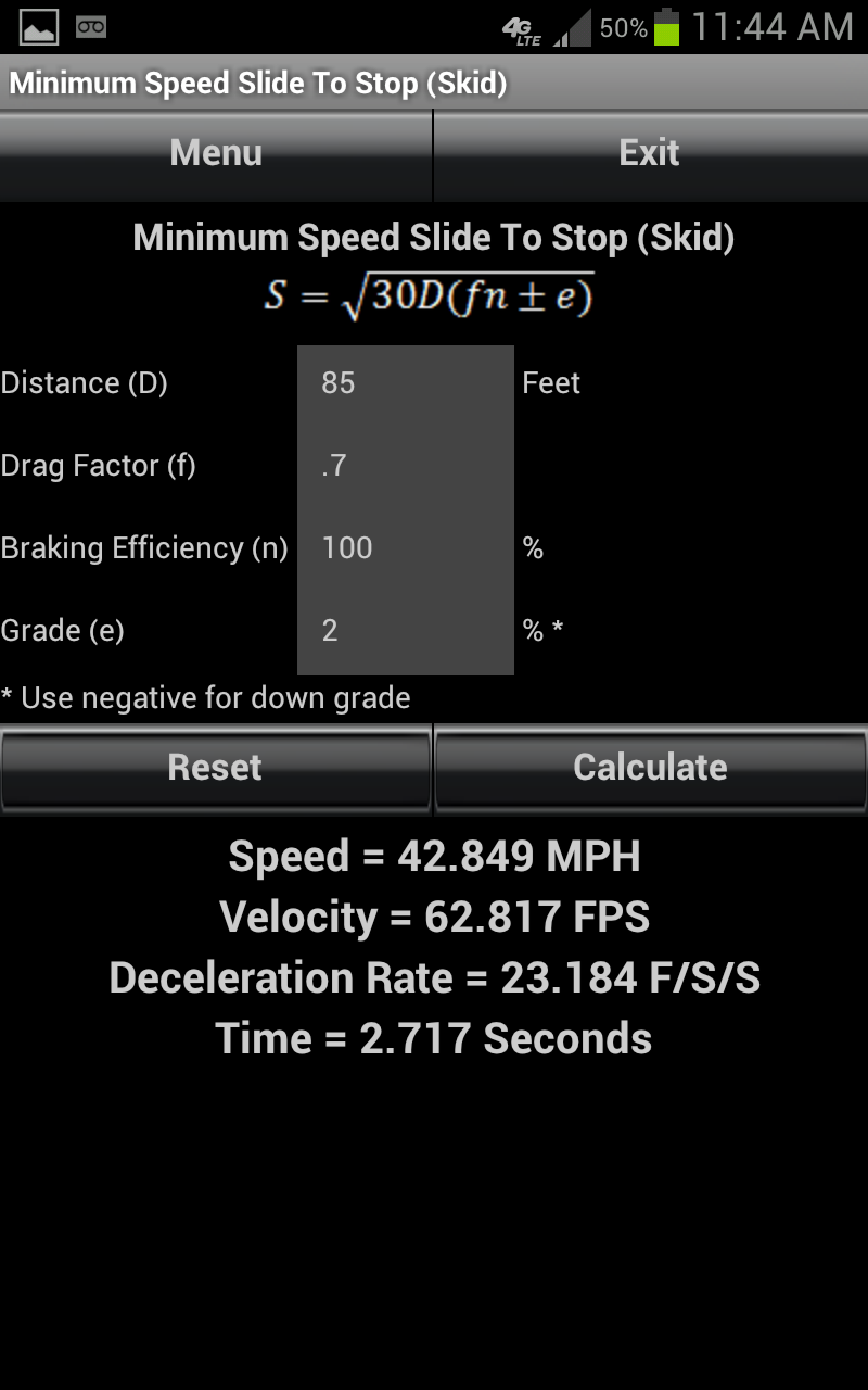 Accident Reconstruction Calculator Demo - App on Amazon Appstore