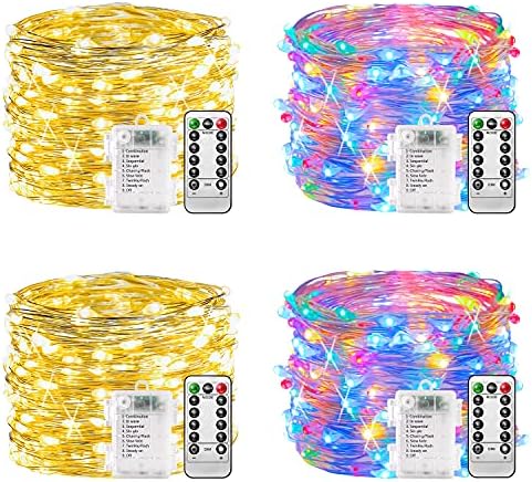 2 Pack Fairy Lights Battery Operated 100 LED 10M Silver Wire Starry ...