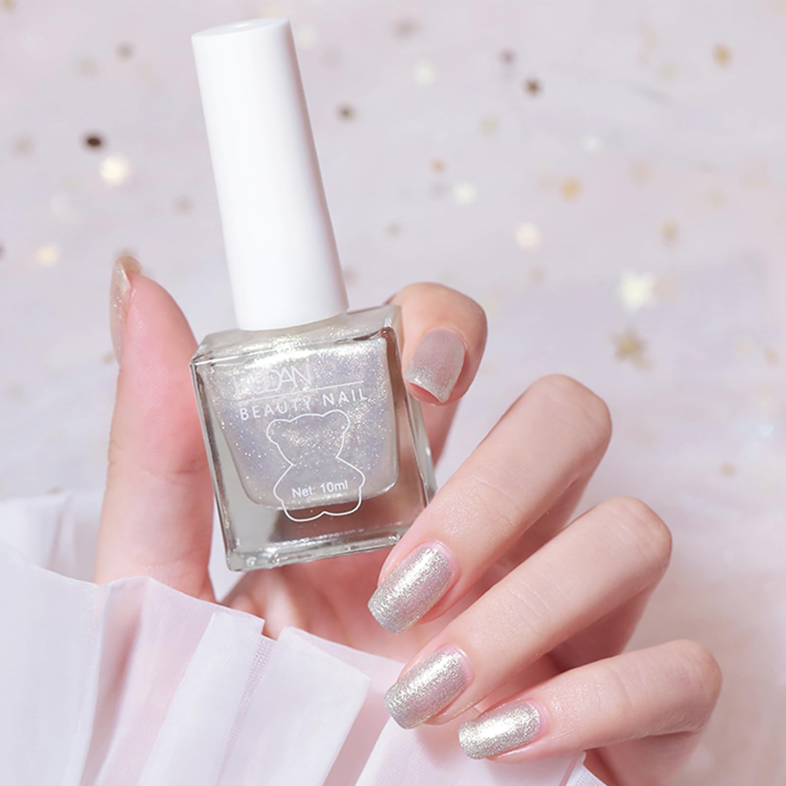 Amazon.com : NovaCharm White Glitter Nail Polish - Translucent White ...