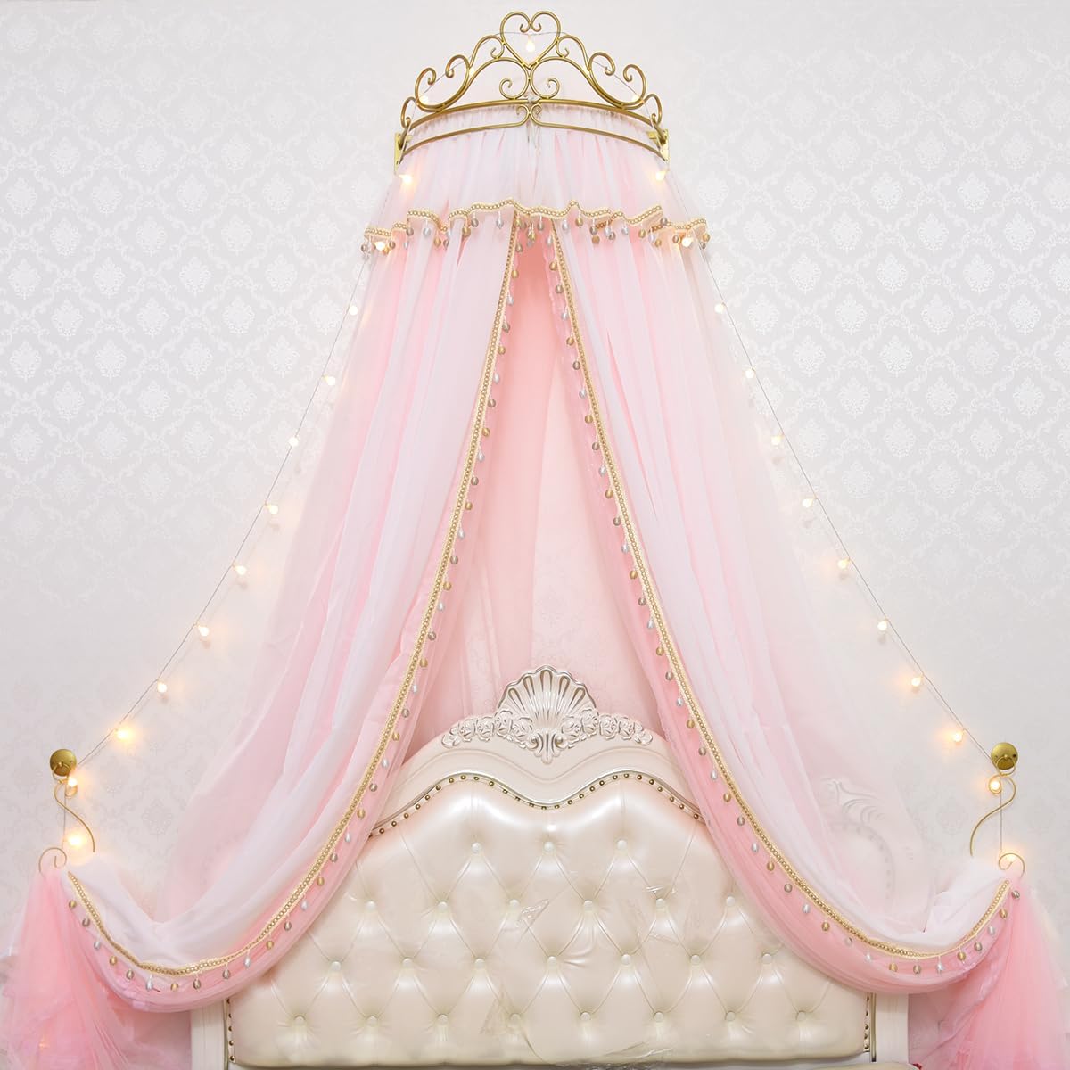 Amazon.com: KKLT Lace Bed Canopy,Crown Princess Bed Curtain Court ...